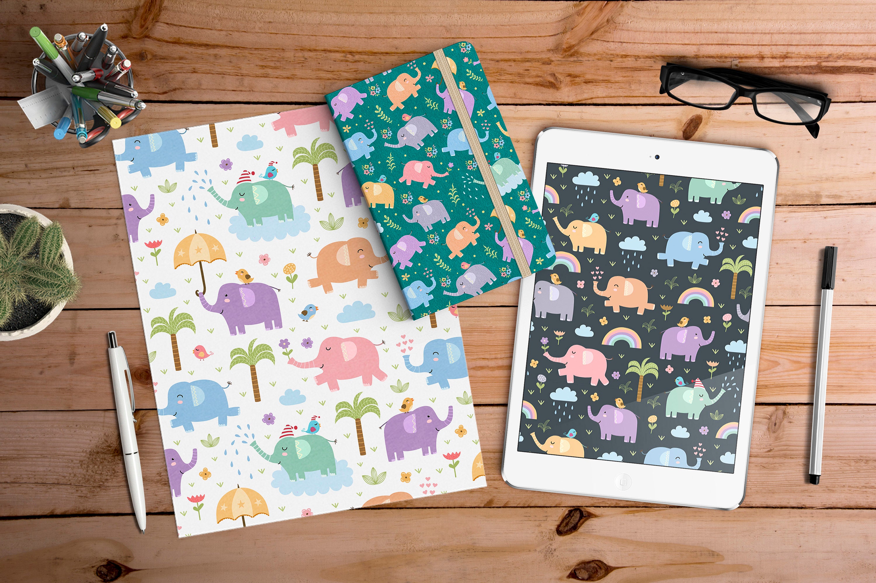 Elephants Clipart and Digital Paper / Animals Clipart and | Etsy