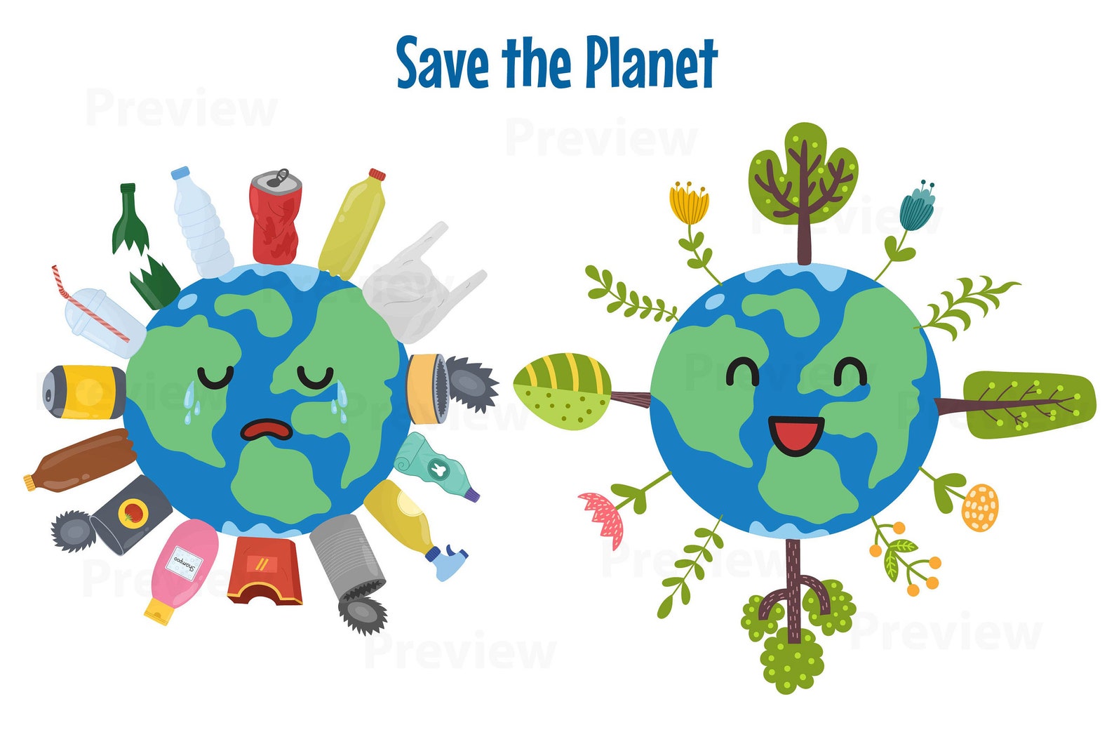 Waste Sorting Clipart, Recycling Trash Graphics, Saving the Planet ...