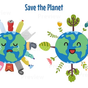 Waste Sorting Clipart, Recycling Trash Graphics, Saving the Planet ...