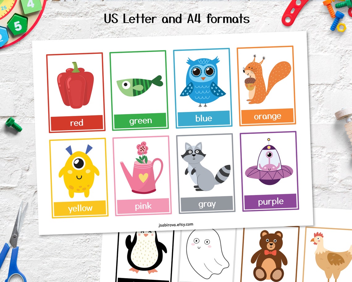 Colors Flashcards Printable PDF 3 Part Cards Colors Flash | Etsy