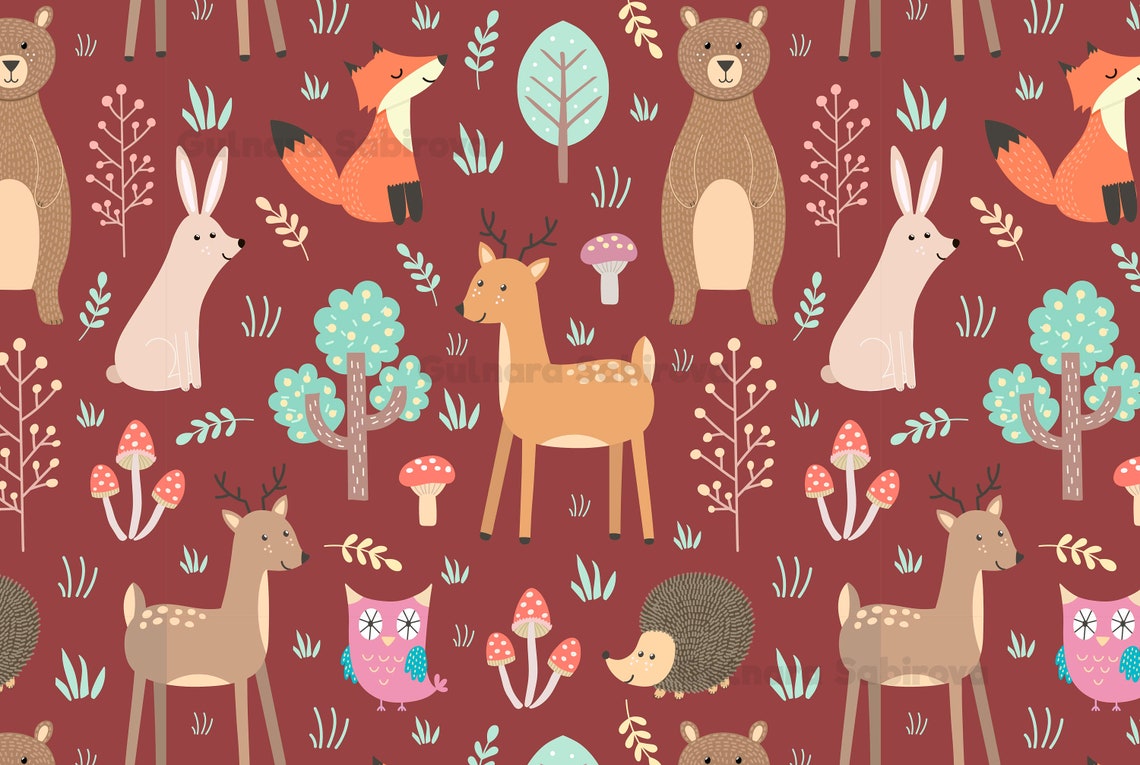 Forest Animals Digital Paper and Clipart Woodland Cute Baby - Etsy