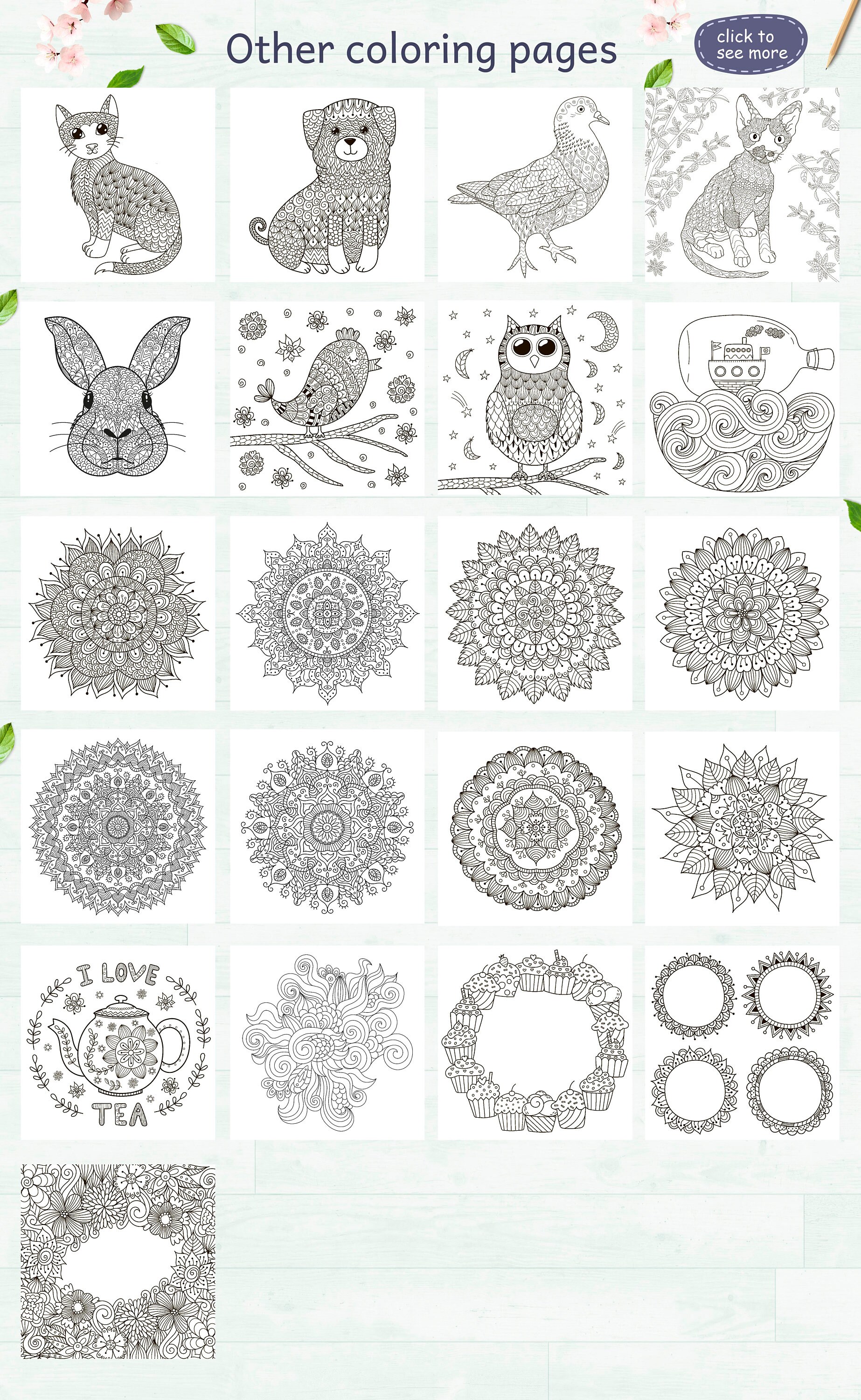 64 Coloring Pages Pack / Printable Coloring Pages for Adults - Etsy