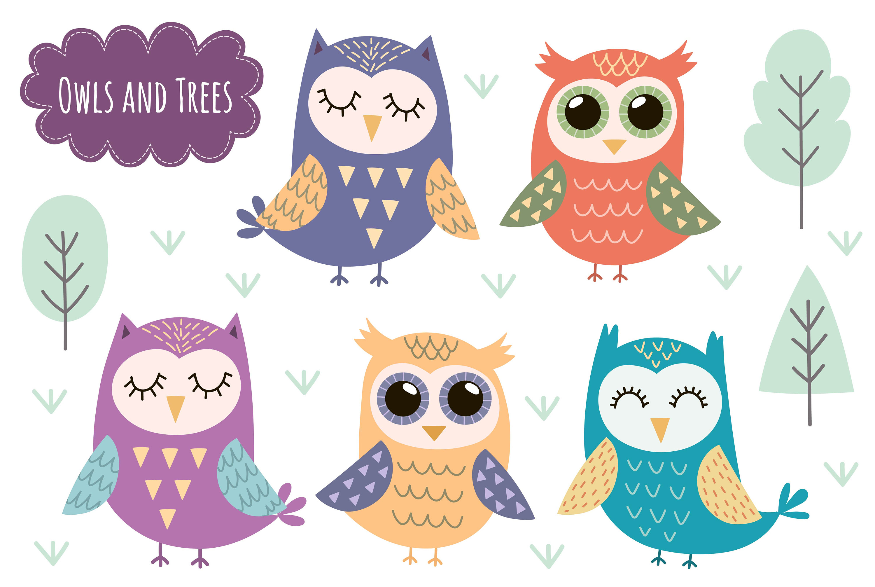 Owls Digital Paper and Clipart - Cute Animals Seamless Patterns, Clip ...