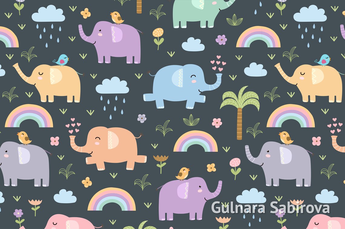 Elephants Clipart and Digital Paper / Animals Clipart and | Etsy