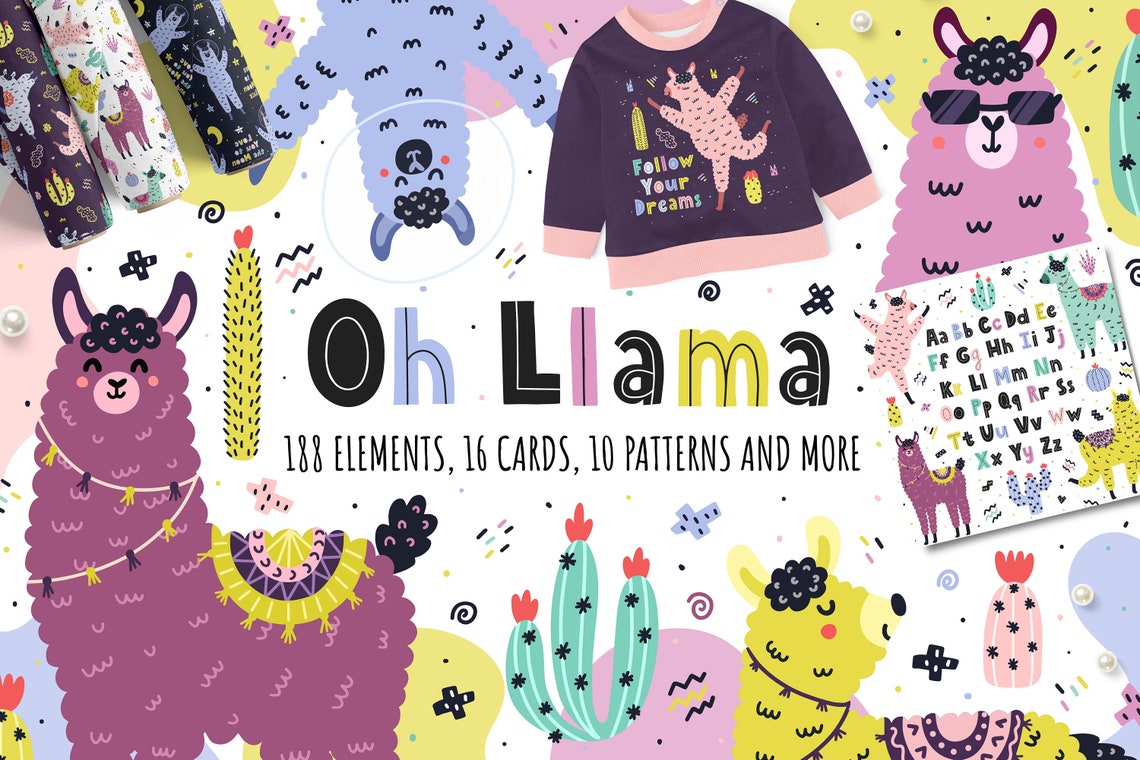 Llama Clipart Digital Paper Alpaca Print Alphabet Lama - Etsy