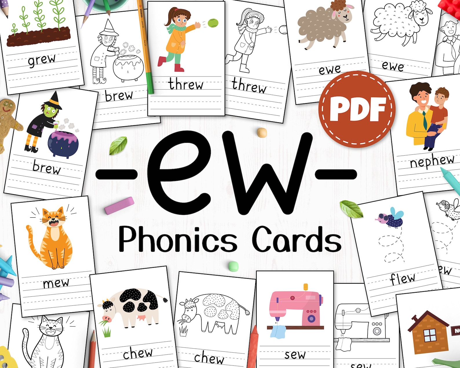 Ew Phonics Sound Flash Cards ew Digraph Printable - Etsy