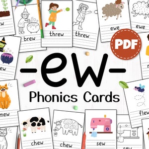 Ew Phonics Sound Flash Cards, -ew- Digraph Printable Flashcards ...