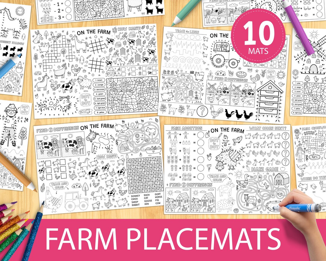 Farm Activity Placemats DIGITAL, on the Farm Coloring Activity Mats ...