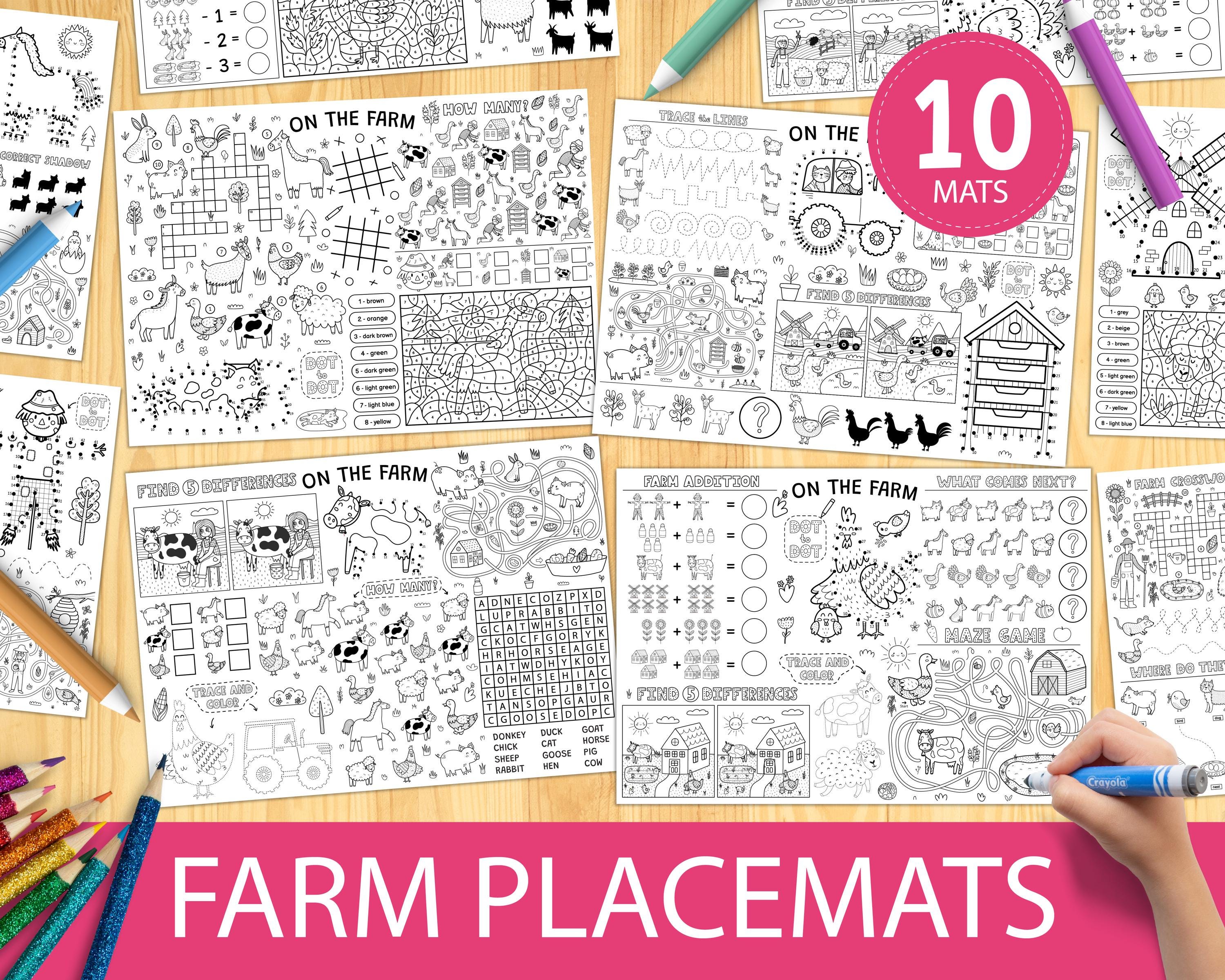 Farm Activity Placemats DIGITAL, on the Farm Coloring Activity Mats ...
