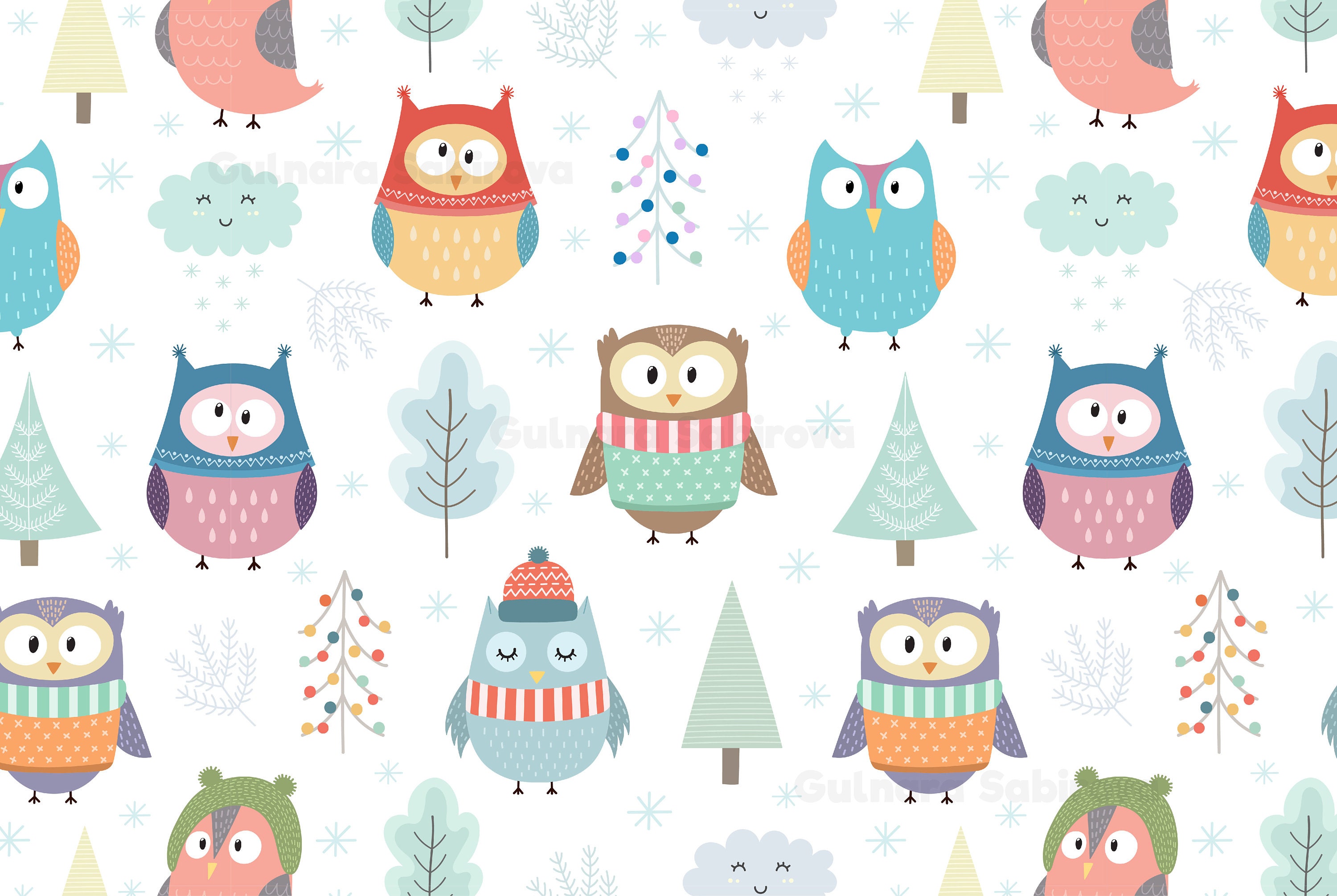 Winter Owls Christmas Clipart / Digital Paper/ Printable | Etsy