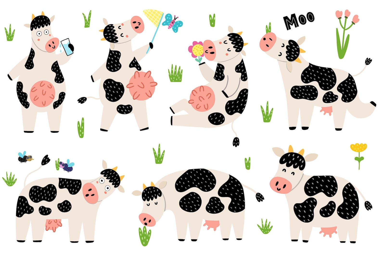 Cows Clipart and Digital Paper - Moo Collection, Cute Cows Print Png ...