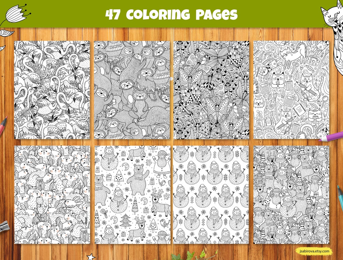 Doodle Coloring Book Bundle Coloring Pages Printable - Etsy