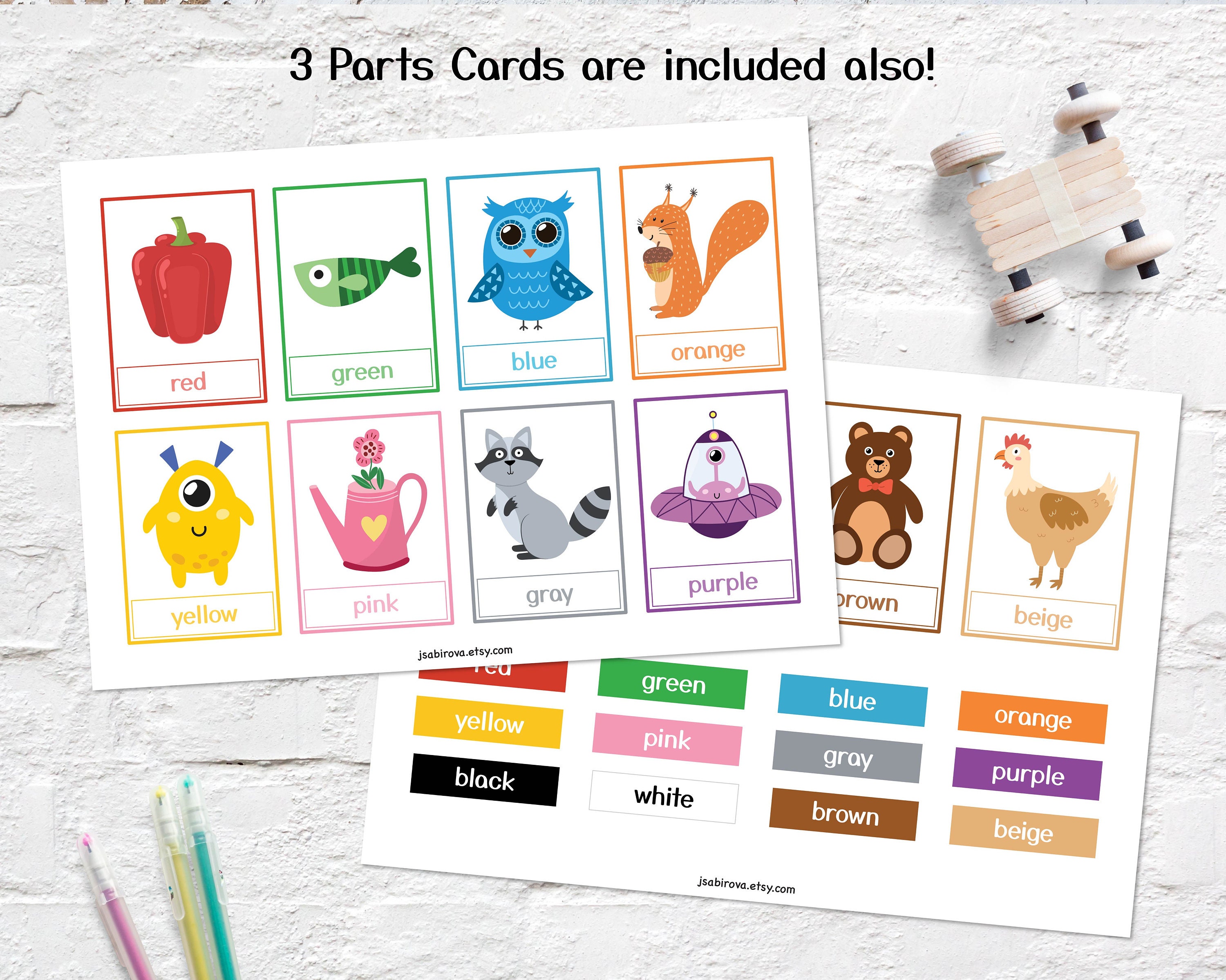 Colors Flashcards Printable PDF 3 Part Cards Colors Flash - Etsy