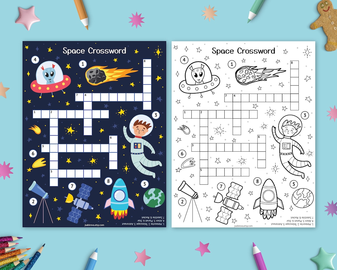 Space Crossword Puzzle for Kids Crossword Printable Pdf | Etsy
