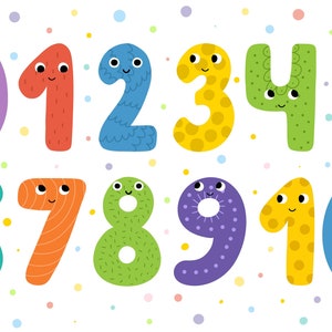 Numbers for Kids Clipart, Cute Numbers in Color and in Outline, Numbers ...