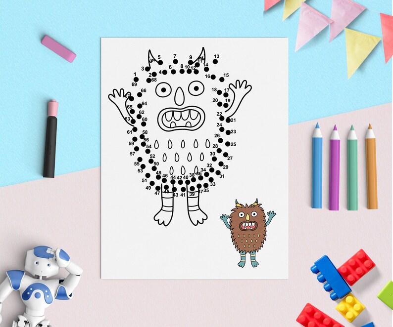 Connect the Dots Printable Worksheets for Kids With Monsters, Quiet ...