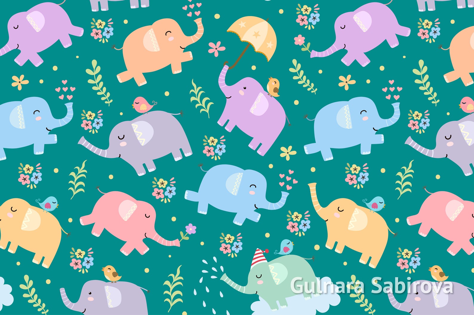 Elephants Clipart and Digital Paper / Animals Clipart and Seamless ...