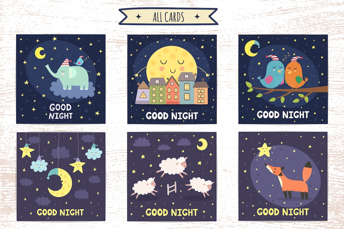 Good Night Clipart and Digital Paper Sweet Dreams Seamless | Etsy