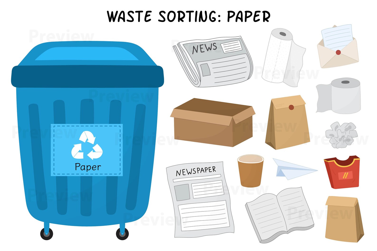 Waste Sorting Clipart, Recycling Trash Graphics, Saving the Planet ...