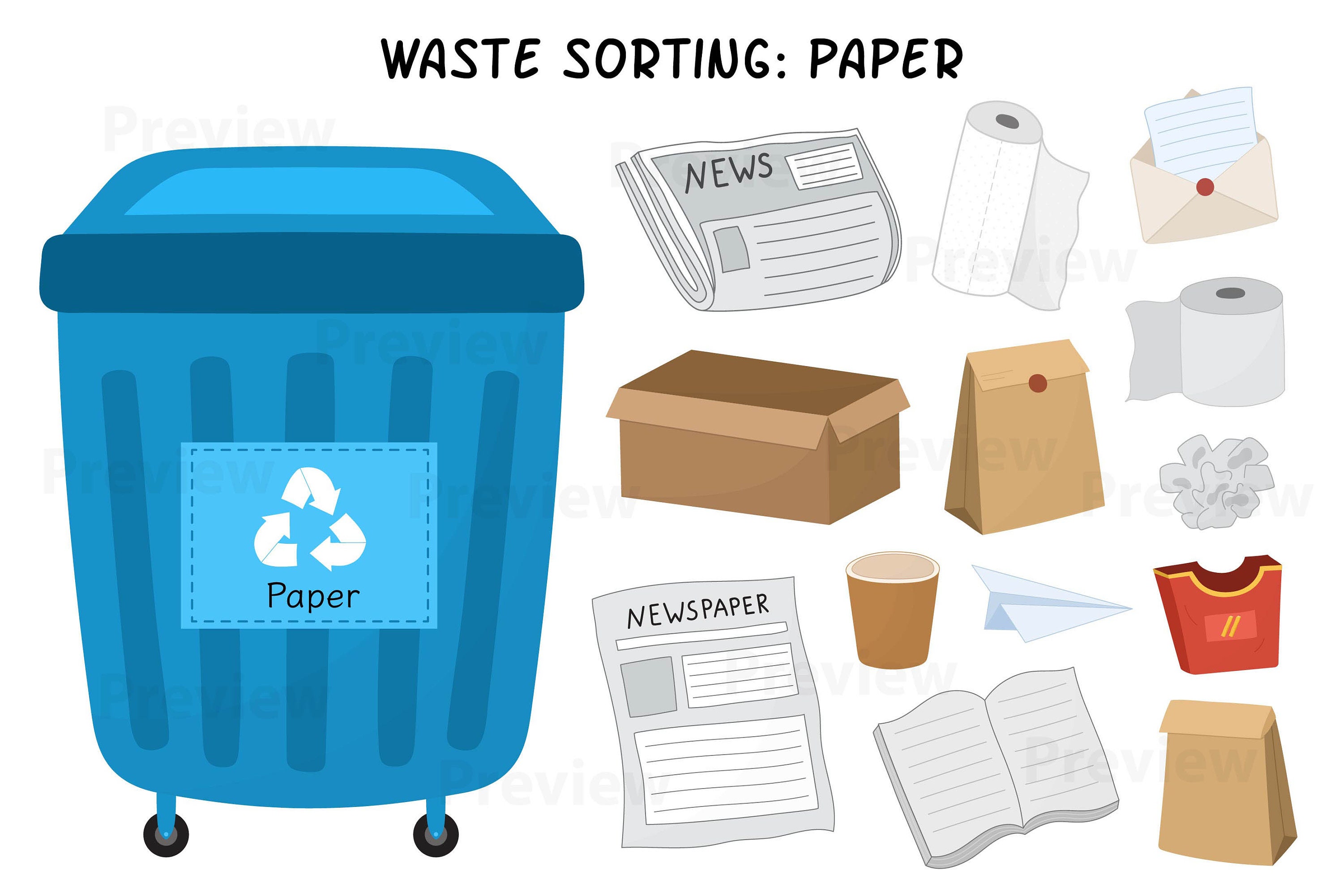 Waste Sorting Clipart Recycling Trash Graphics Saving the - Etsy