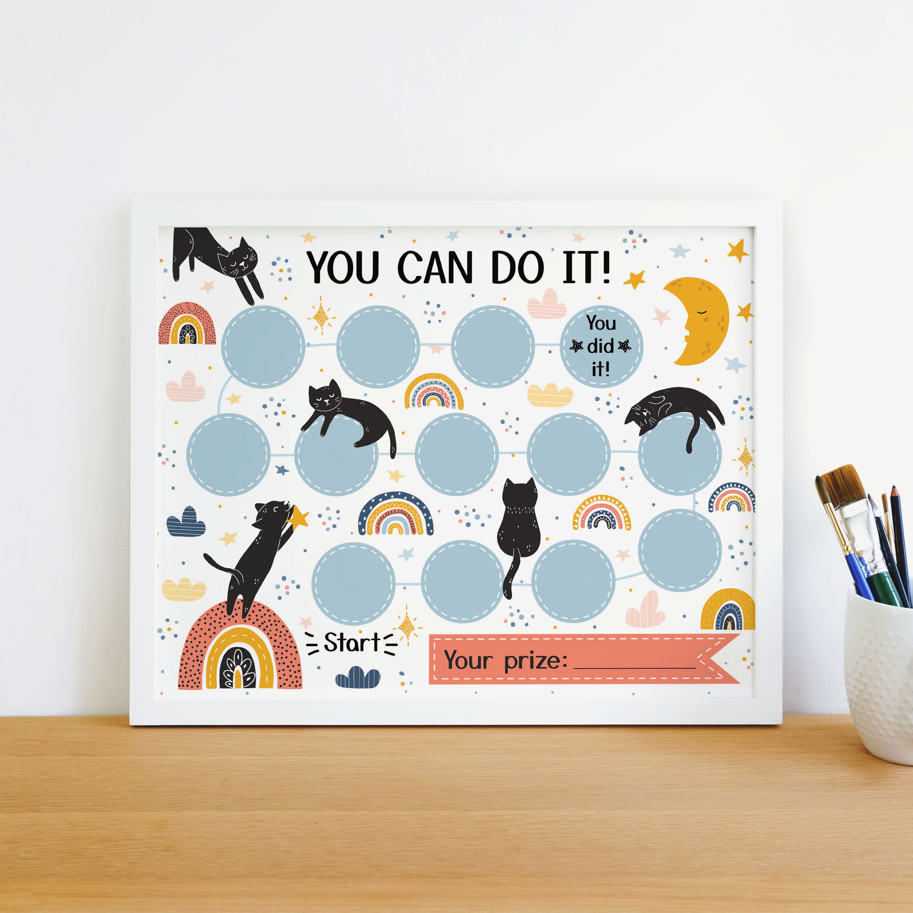 Cats and Rainbows Reward Chart for Kids, Sticker Reward Chart, Potty ...