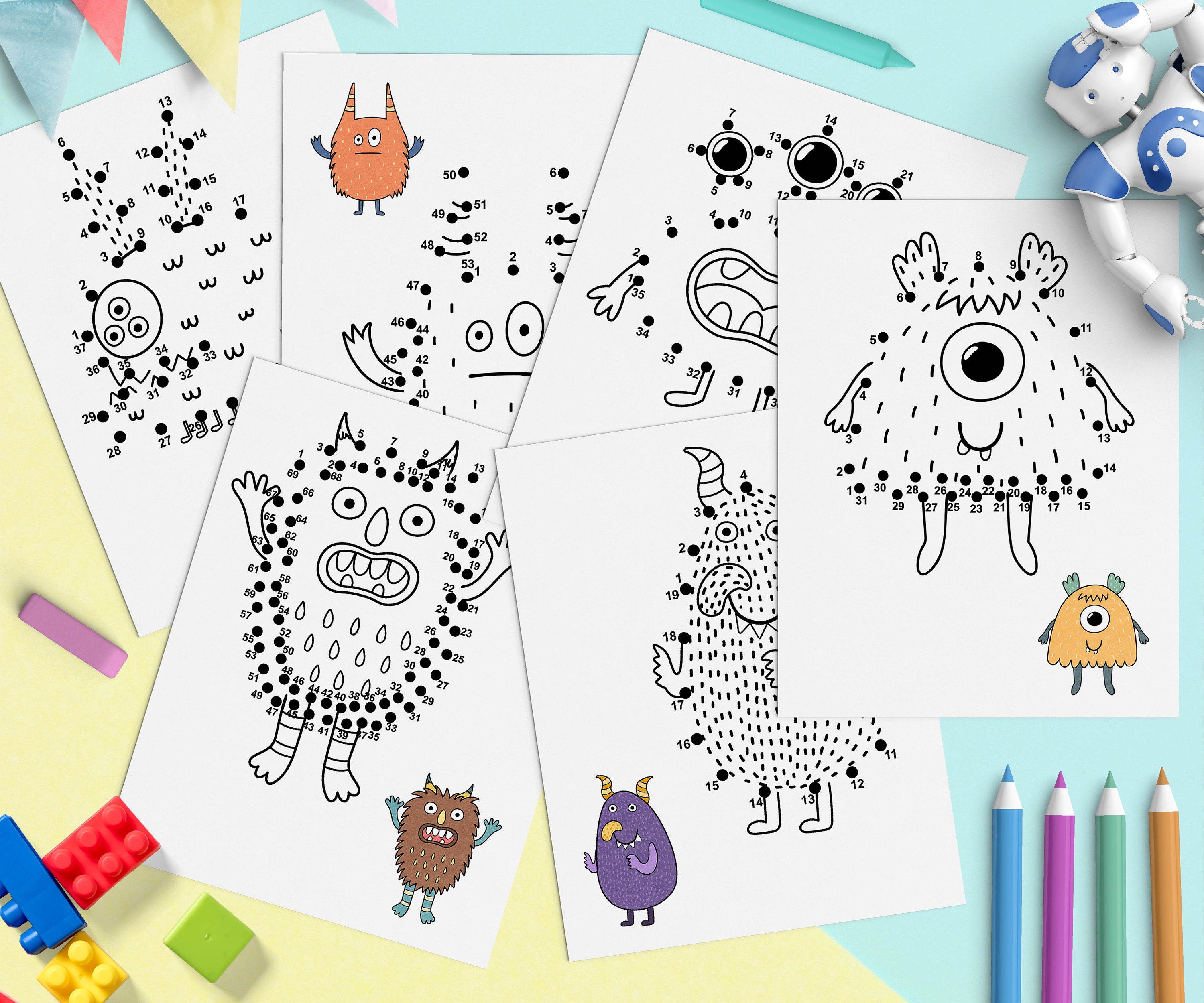 Connect the Dots Printable Worksheets for Kids With Monsters - Etsy