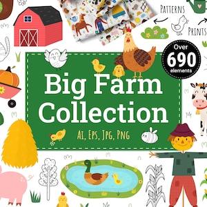Farm Animals Clipart Bundle, Farm Graphics Set Clip Art in Color and ...