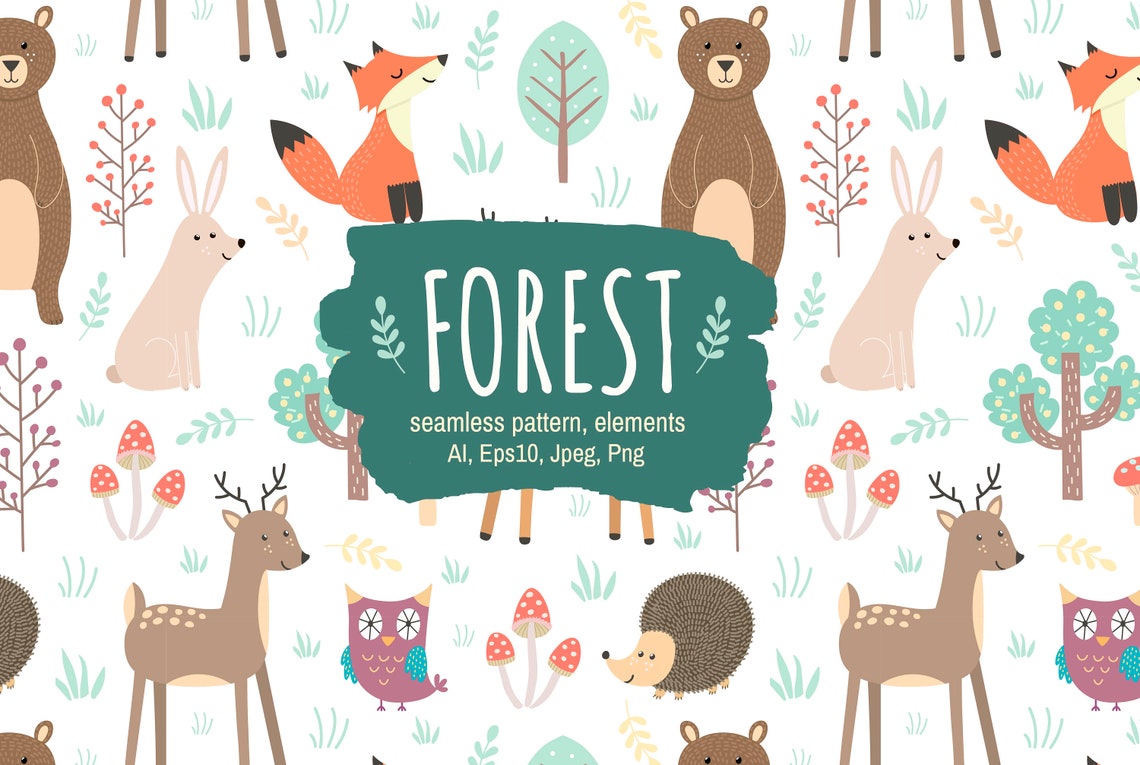 Forest Animals Digital Paper and Clipart Woodland Cute Baby - Etsy
