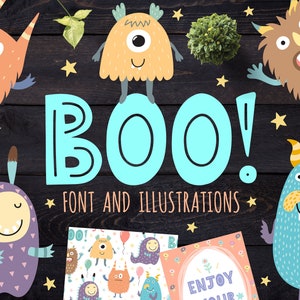 Monsters Clipart Font Digital Paper Alphabet Halloween Cute Characters ...