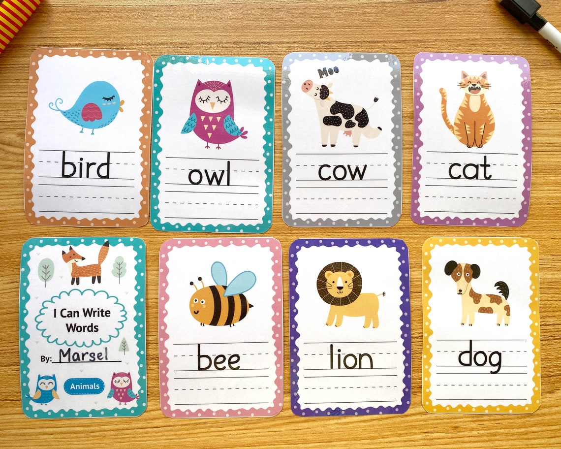 Tracing Words Flash Cards for Kids, Copy the Words, Dry Erase ...