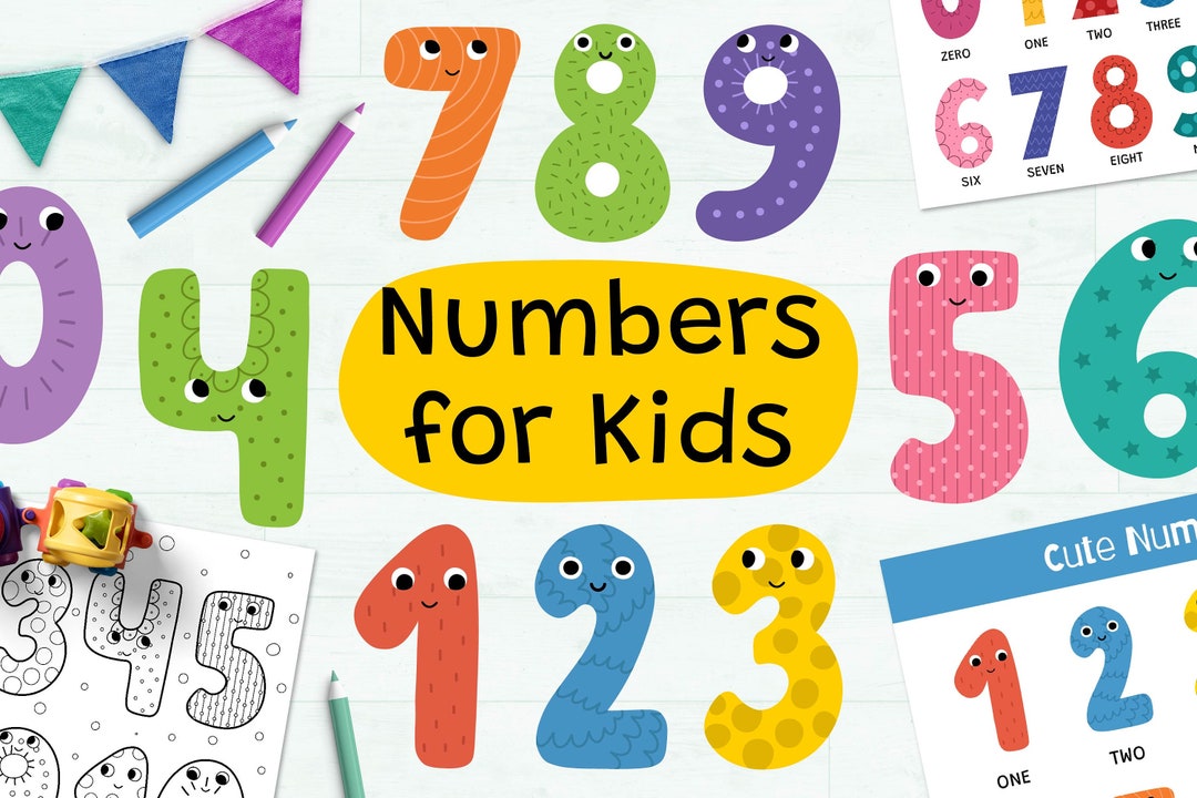 Numbers for Kids Clipart, Cute Numbers in Color and in Outline, Numbers ...