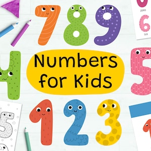 Numbers for Kids Clipart, Cute Numbers in Color and in Outline, Numbers ...