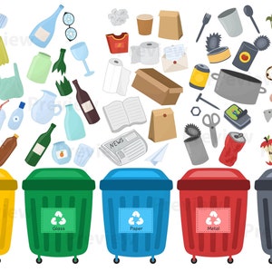 Waste Sorting Clipart, Recycling Trash Graphics, Saving the Planet ...