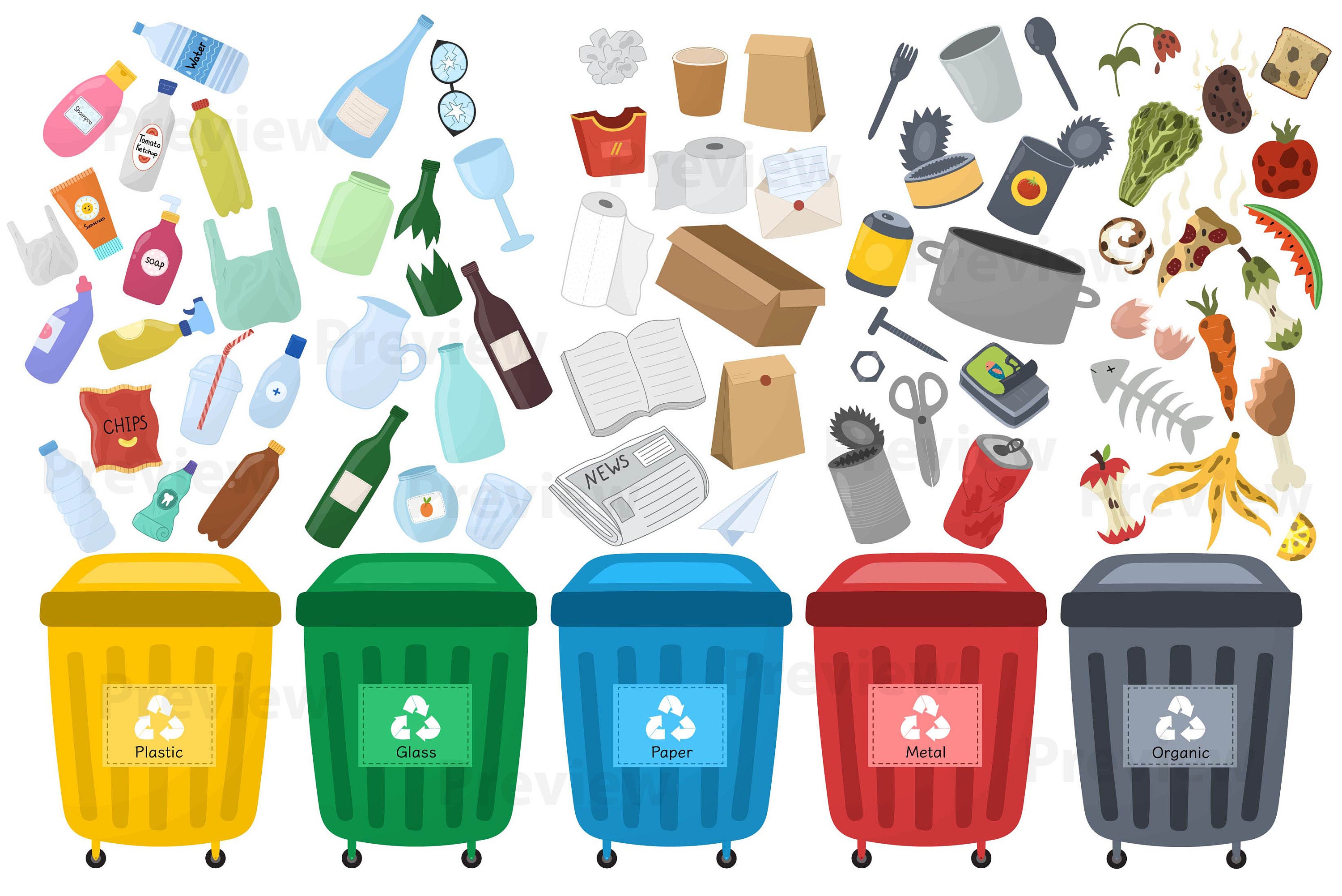 Waste Sorting Clipart Recycling Trash Graphics Saving the - Etsy