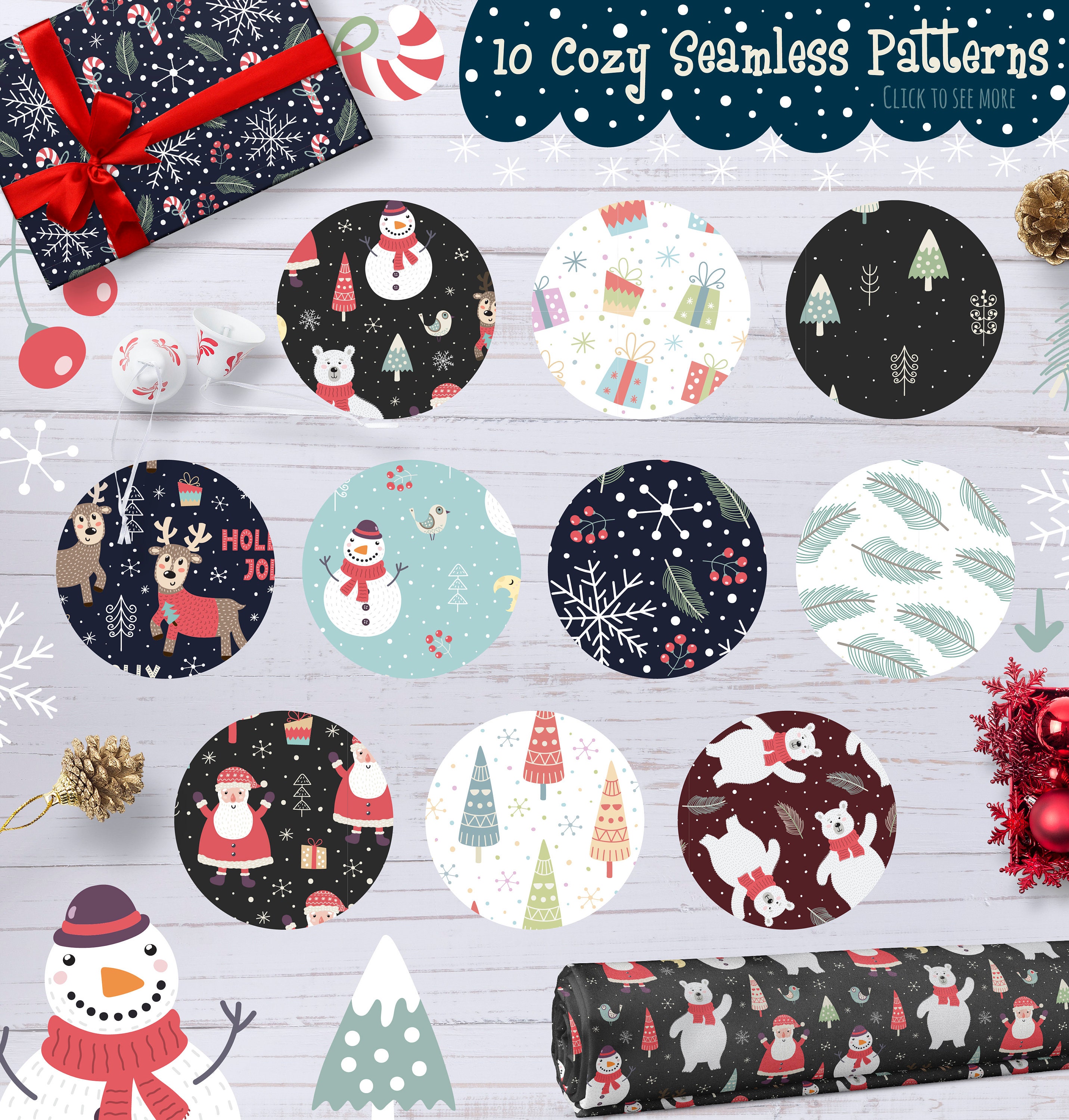 Cozy Christmas Clipart Digital Paper Printable Tags Cards | Etsy