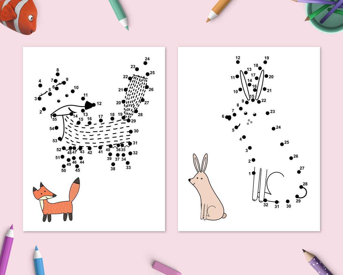 Dot to Dot Book With Forest Animals Printable Puzzle Connect - Etsy