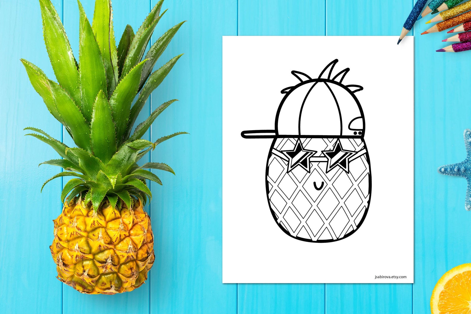 Pineapple Coloring Book Pages Summer Pineapple Coloring Book - Etsy