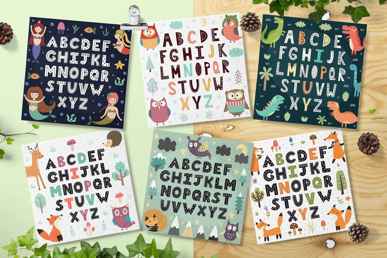 ABC Alphabet Posters Alphabet With Cute Animals Wall Art Nursery Decor ...