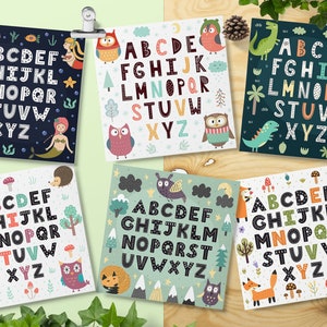 ABC Alphabet Posters Alphabet With Cute Animals Wall Art Nursery Decor ...