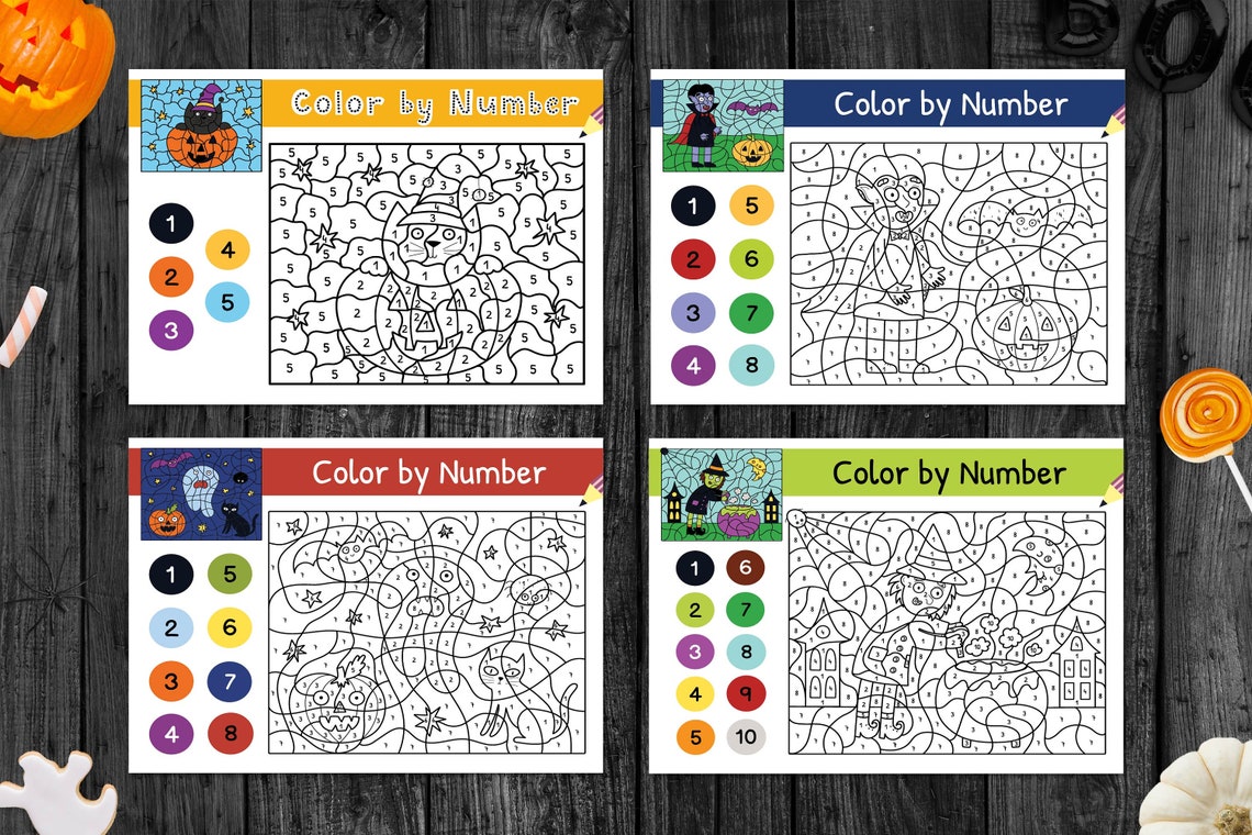 Halloween Color by Number Worksheets PDF Halloween Coloring - Etsy