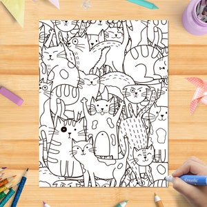 Coloring Book Page With Cats, Printable Coloring Page for Adults and ...