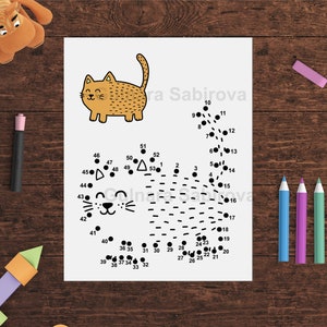 6 Printable Dot to Dot Games PDF, Cute Cats, Join the Numbers Drawing ...