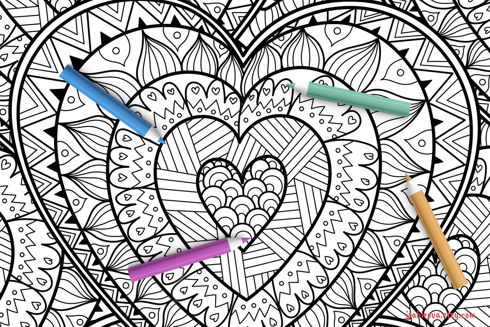 Heart Coloring Pages Printable Adult Coloring Pages - Etsy