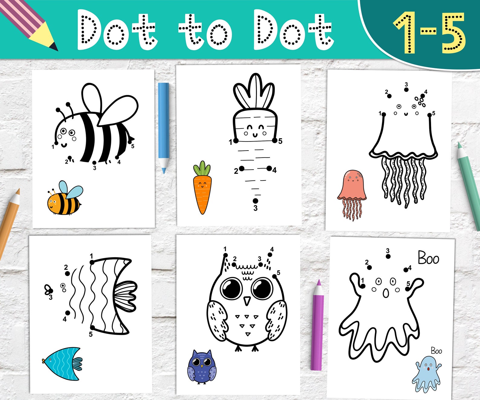 6 Dot to Dot Printable Coloring Activities PDF Super Simple - Etsy