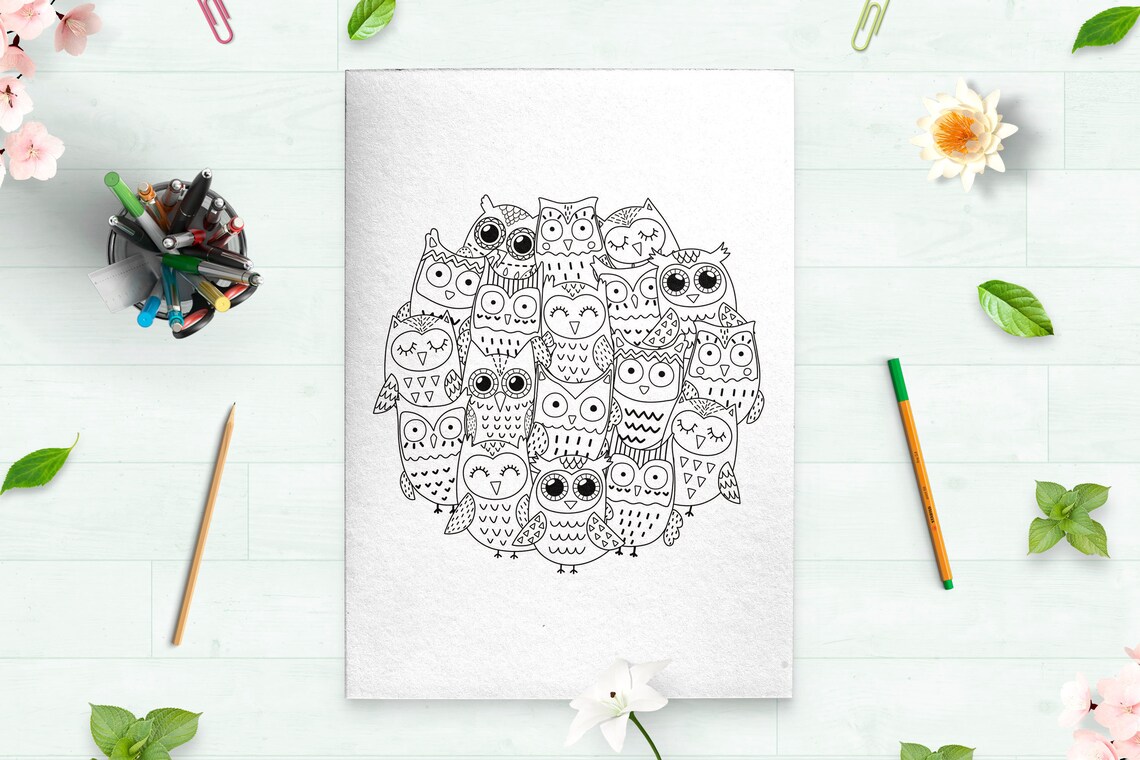 Owls Coloring Pages Printable PDF Coloring Book for Kids and | Etsy