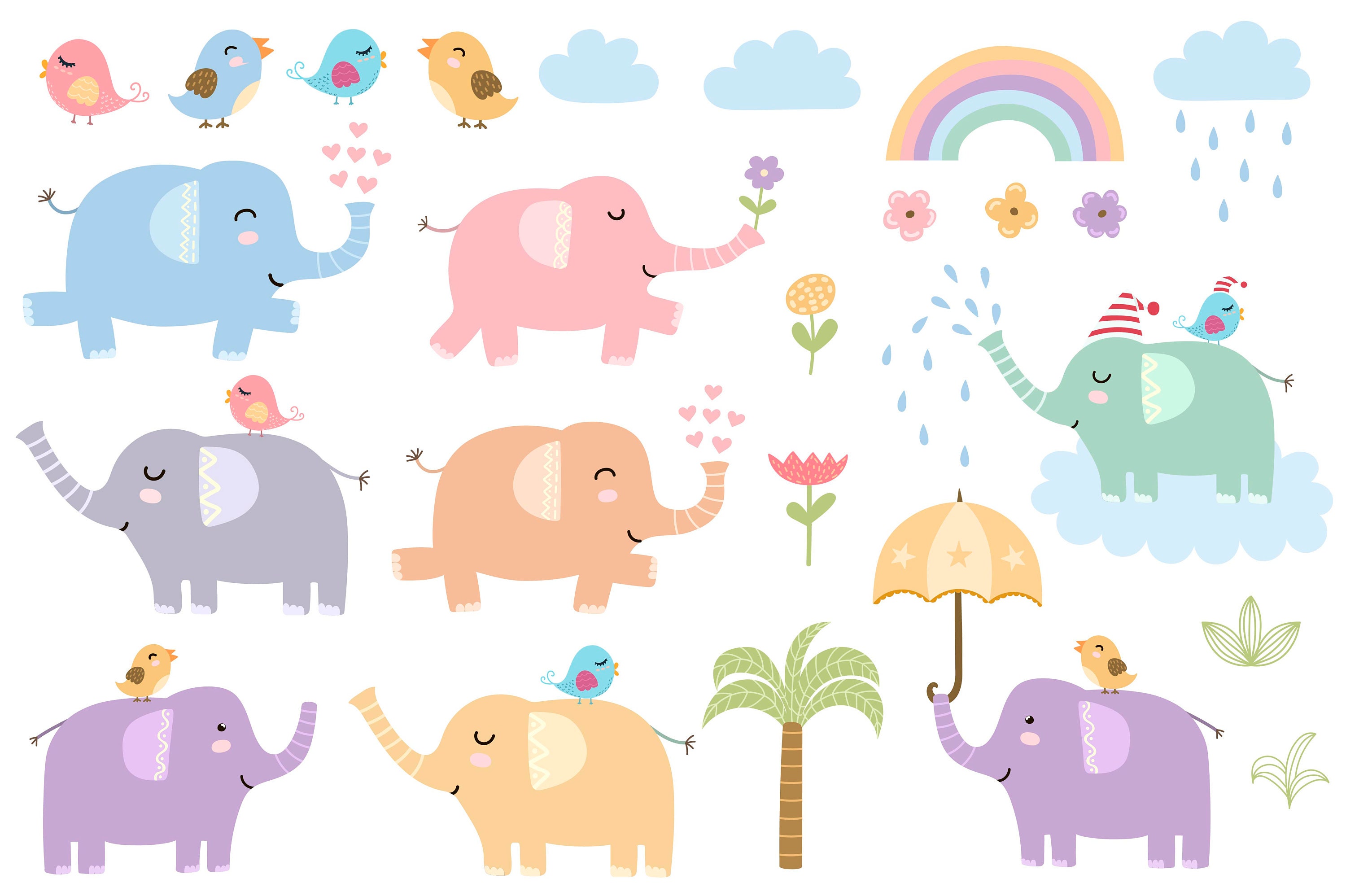 Elephants Clipart and Digital Paper / Animals Clipart and | Etsy