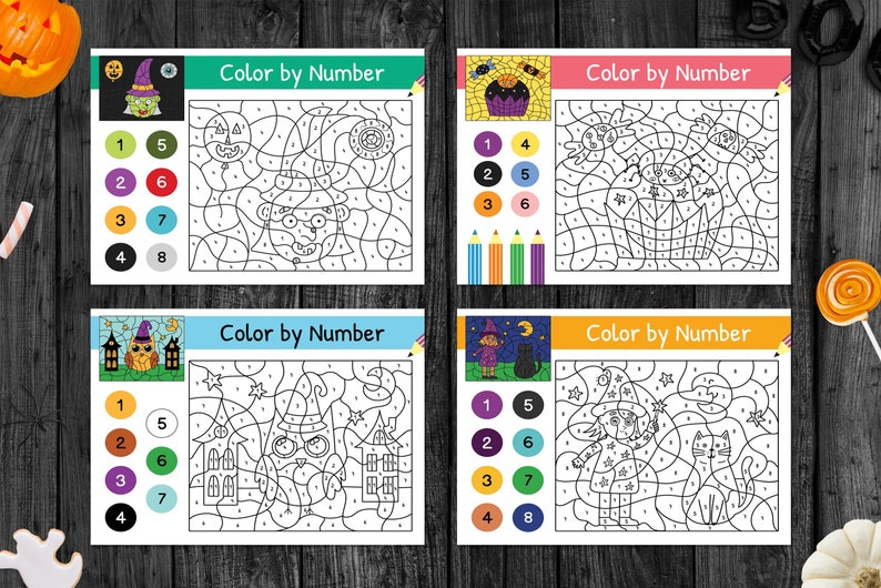 Halloween Color by Number Worksheets PDF Halloween Coloring - Etsy