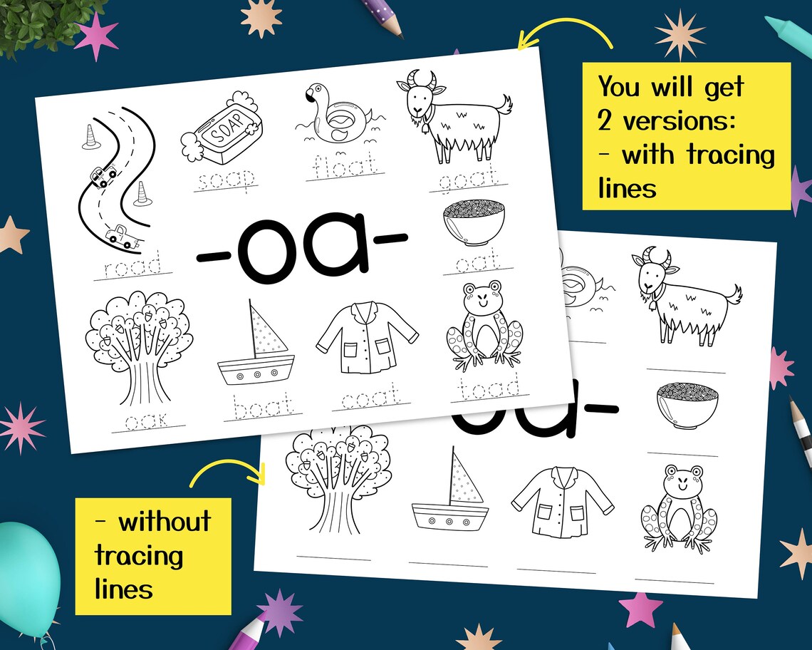 Phonics Worksheets With oa Spelling Rule Preschool - Etsy
