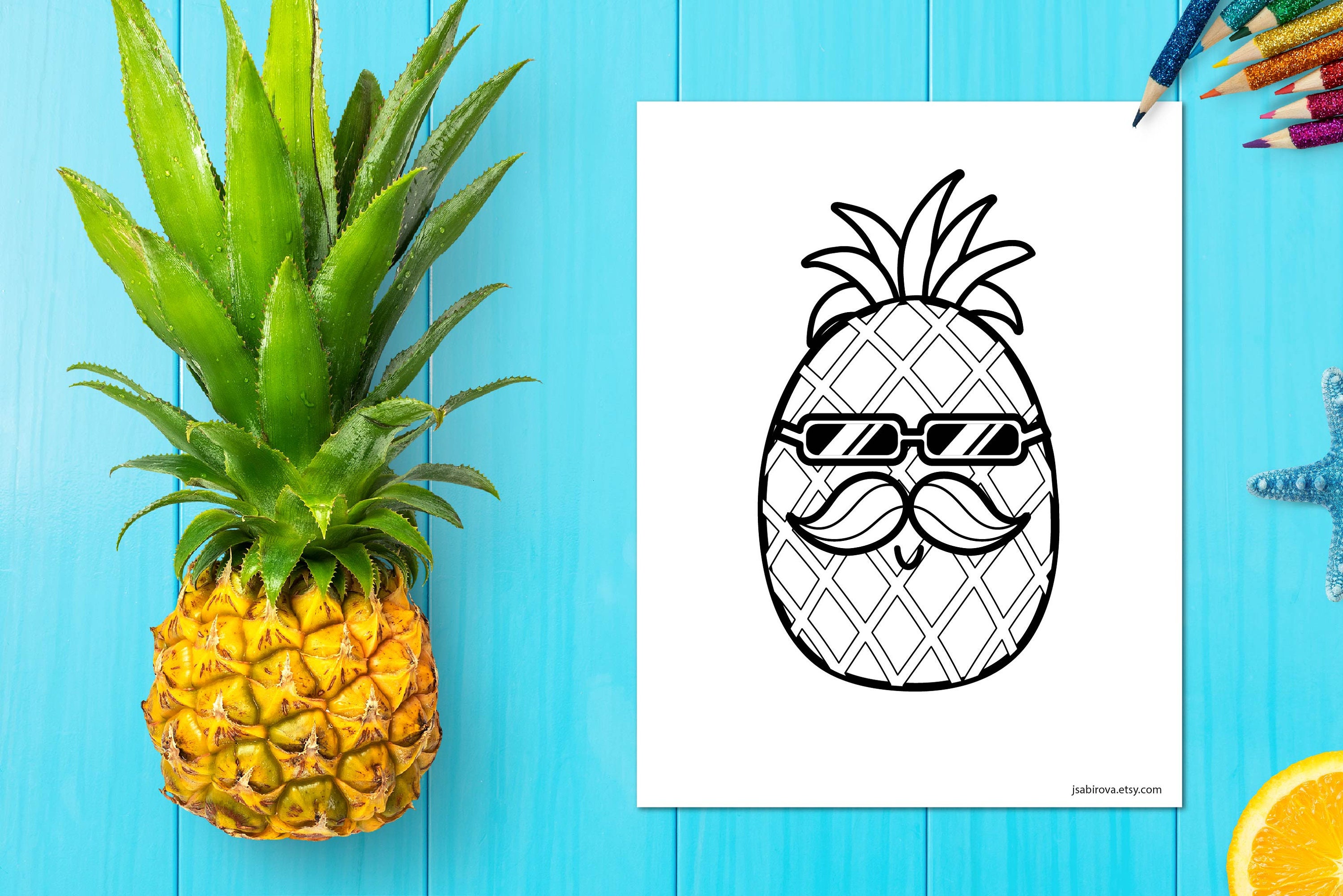 Pineapple Coloring Book Pages Summer Pineapple Coloring Book - Etsy