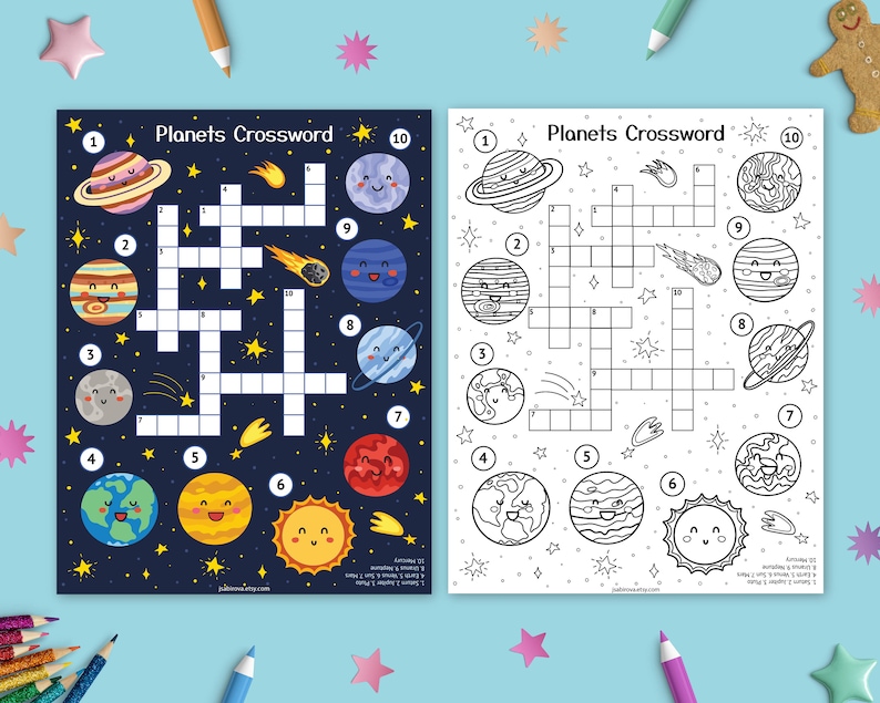 Space Crossword Puzzle for Kids Crossword Printable Pdf | Etsy